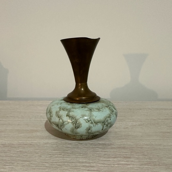 Accents | Midcentury Modern Delft Hand Painted Brass And Ceramic Vase ...
